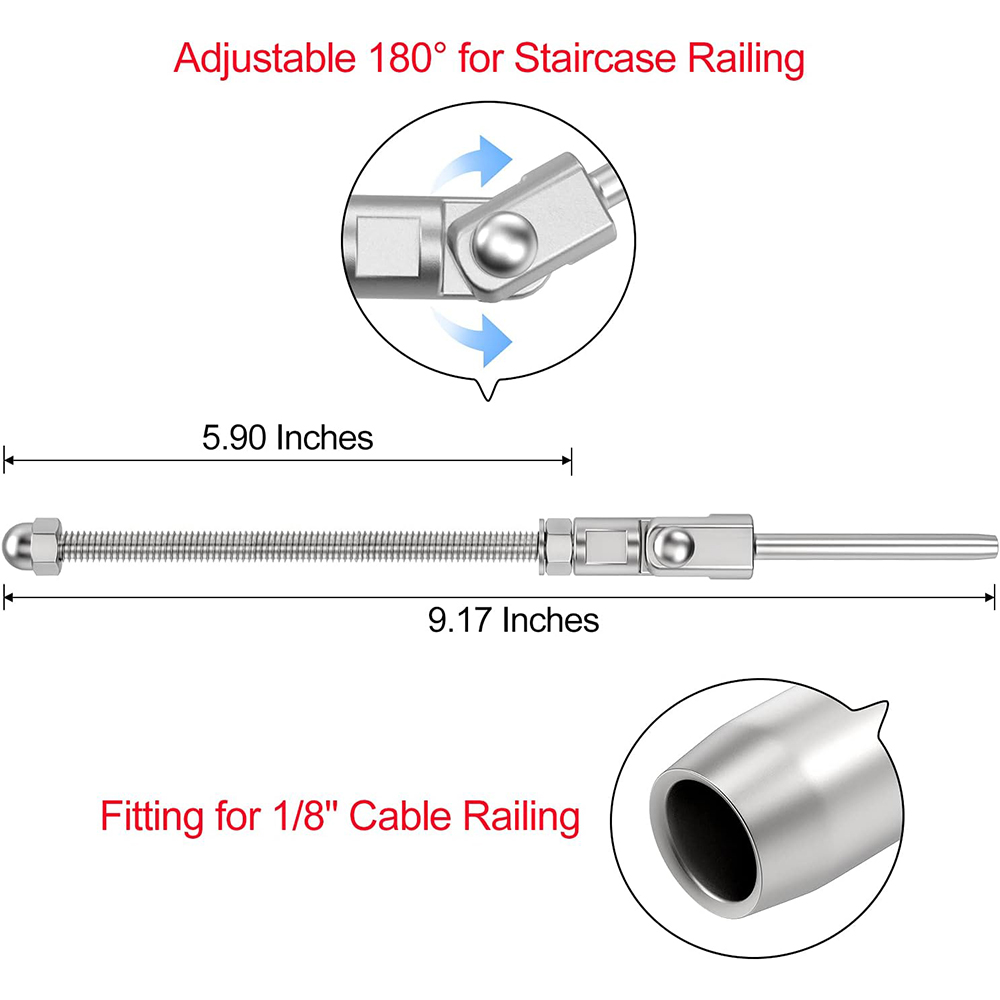 T316 Stainless Steel 180° Adjustable Angle Cable Railing Swage Threaded ...