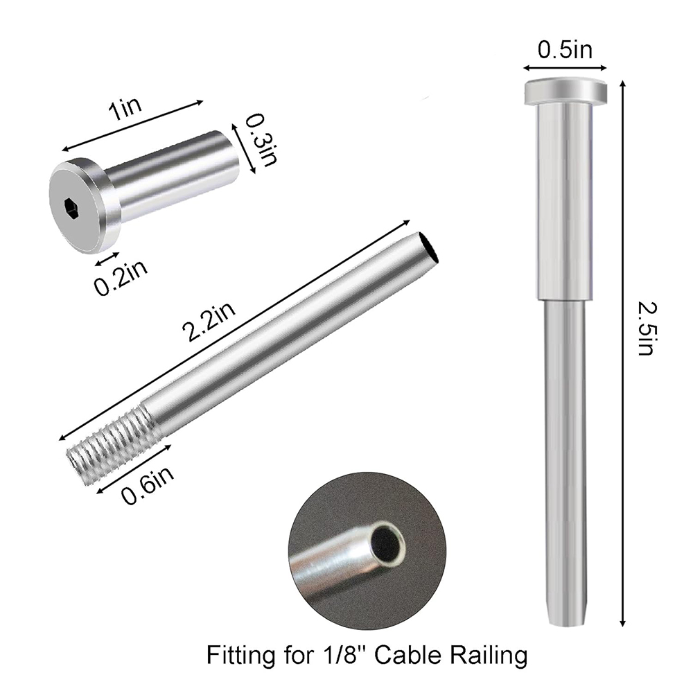 1/8" Cable Railing Tensioner Invisible Receiver and Swage Stud End ...